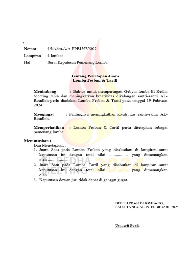 Surat Keputusan Pemenang Lomba | PDF Surat Keputusan Pemenang Lomba | PDF