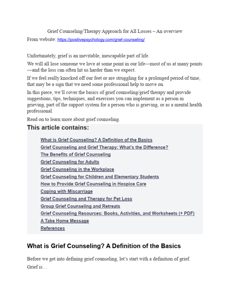 Grief Counseling Guide & Techniques | PDF | Grief | Grief Counseling