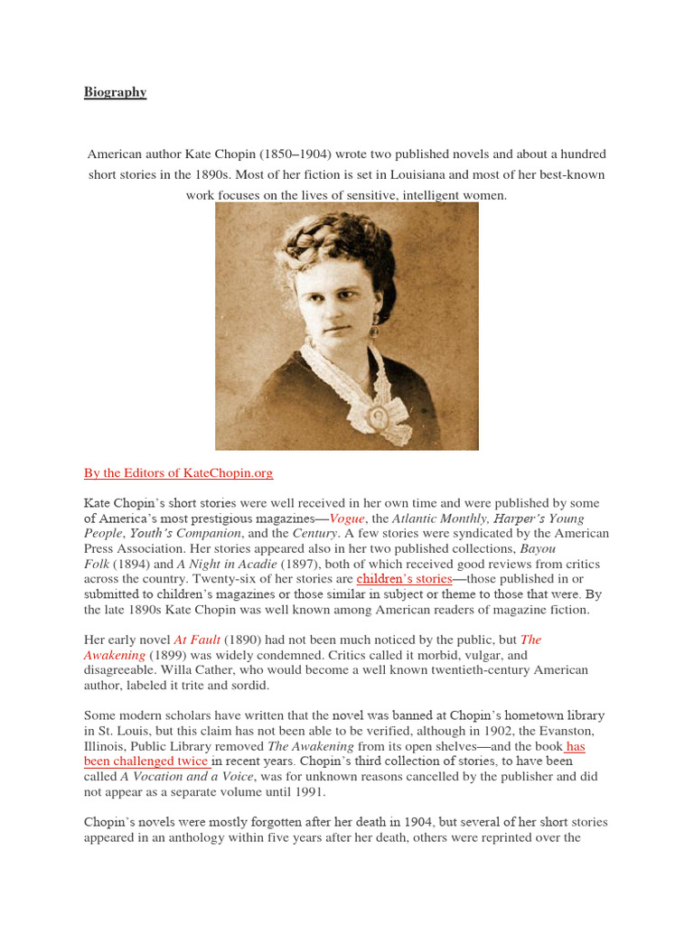 Biography of Kate Chopin | PDF | The Awakening (Chopin Novel)