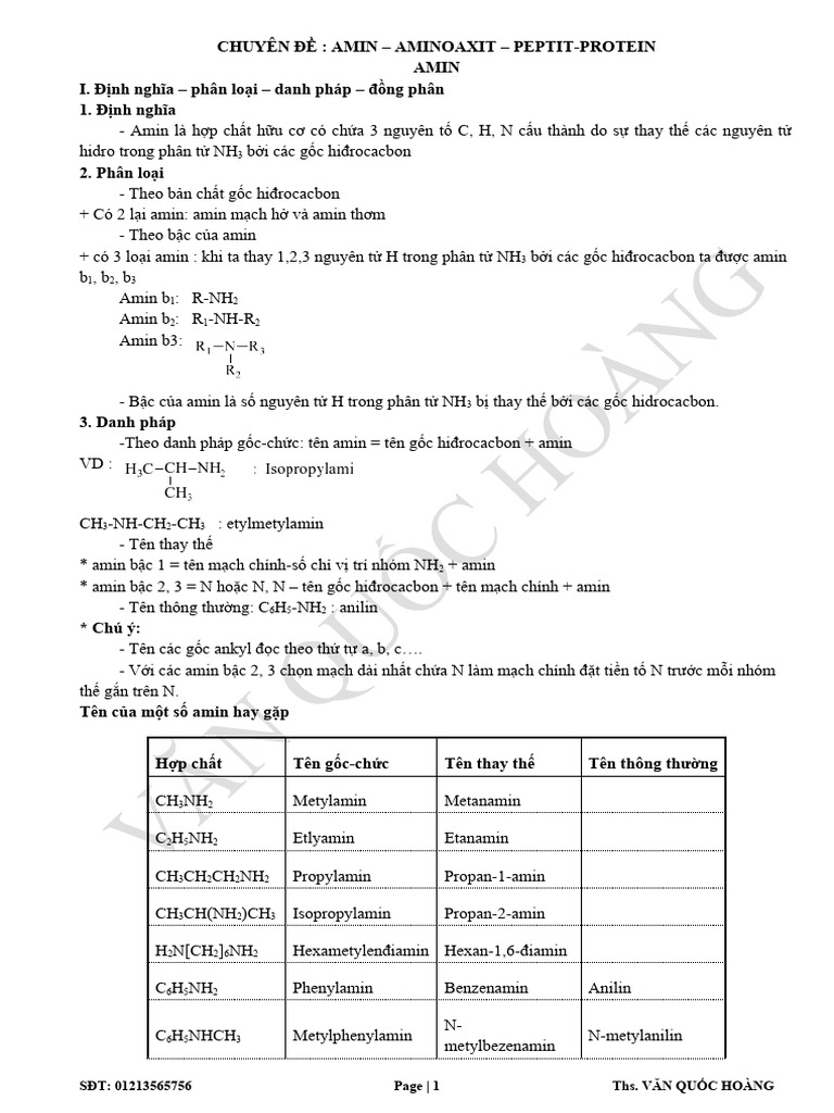 Phân Dạng Bài Tập Amin Aminoaxit Peptir Protein | PDF