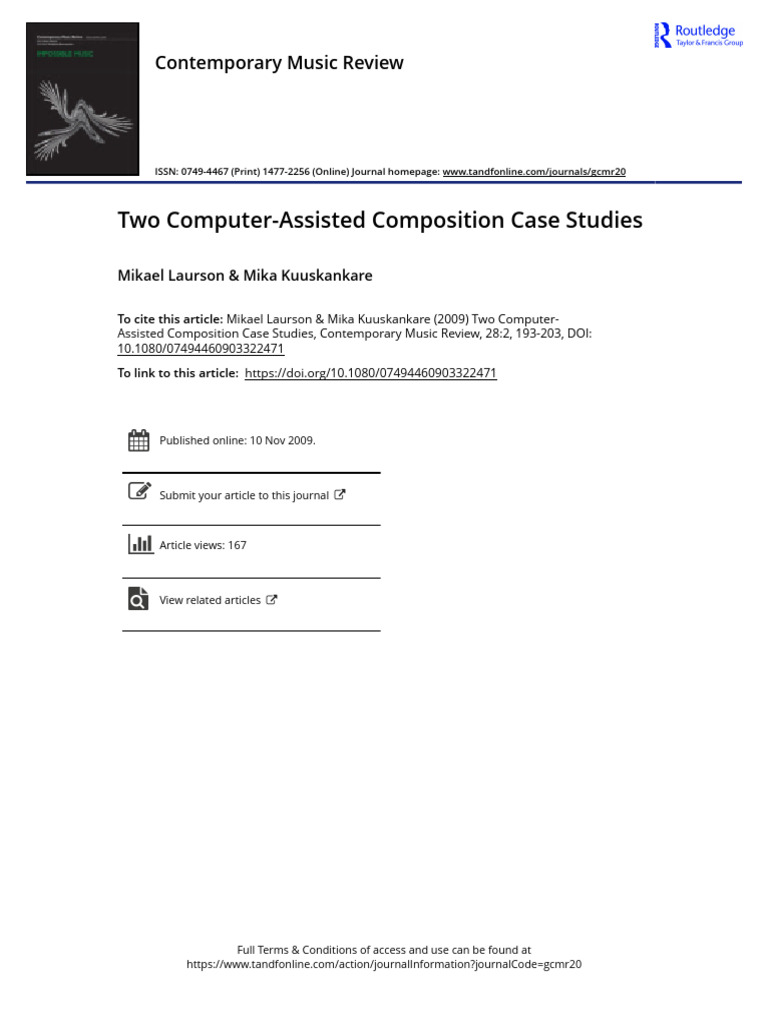 Two Computer-Assisted Composition Case Studies | PDF | Parameter (Computer Programming ...
