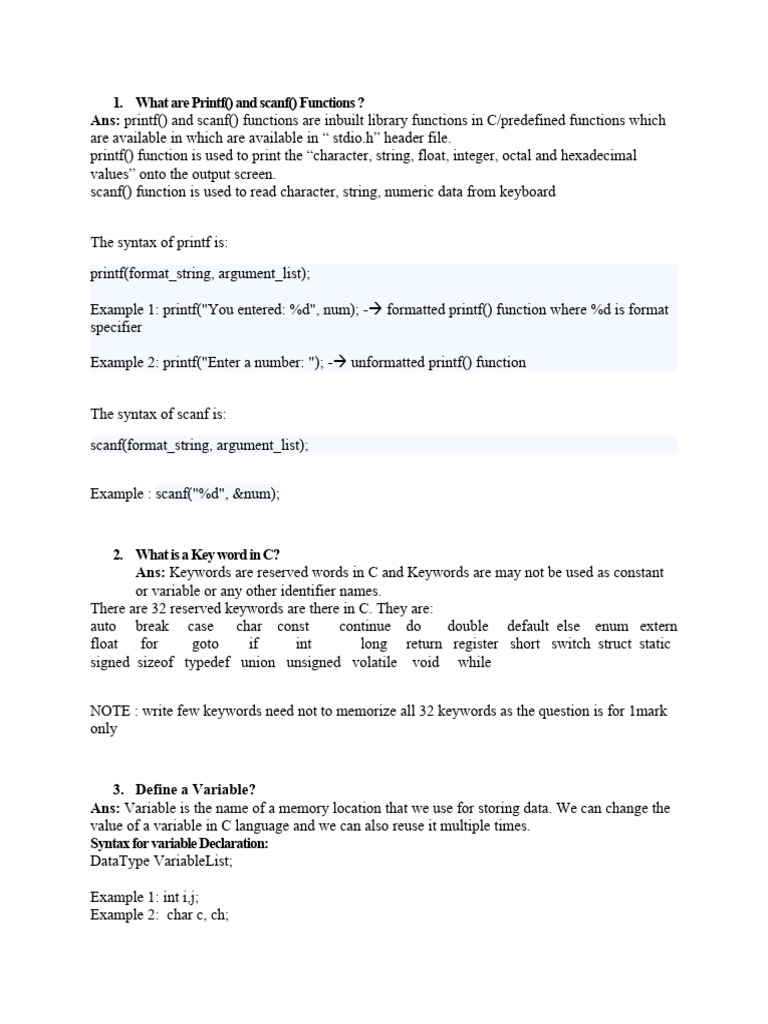 Pps 1mark Questions With Key | PDF