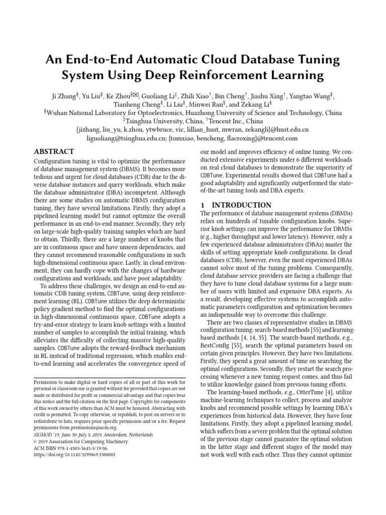 C - 307 An End-to-End Automatic Cloud Database Tuning System Using Deep Reinforcement Learning ...