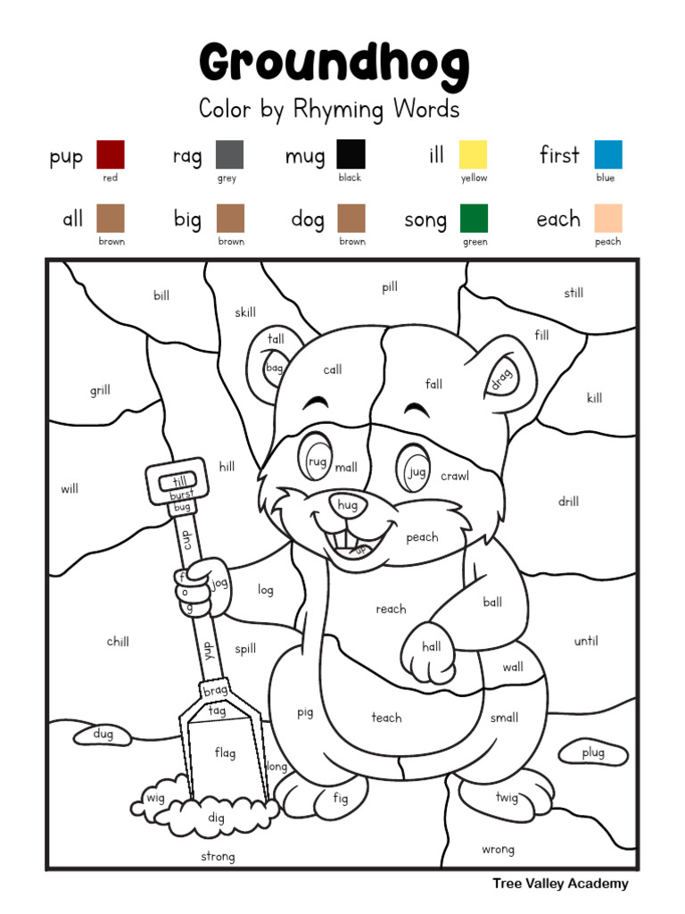 Groundhog Color by Code Rhyming Words | PDF