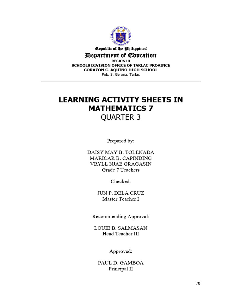 LAS 3rd Q Math 7 | PDF | Angle | Line (Geometry)