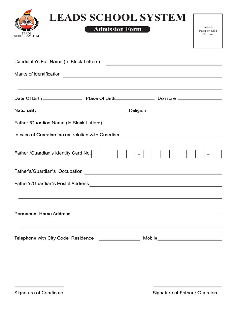 New School Admission Form A4 in PDF | PDF