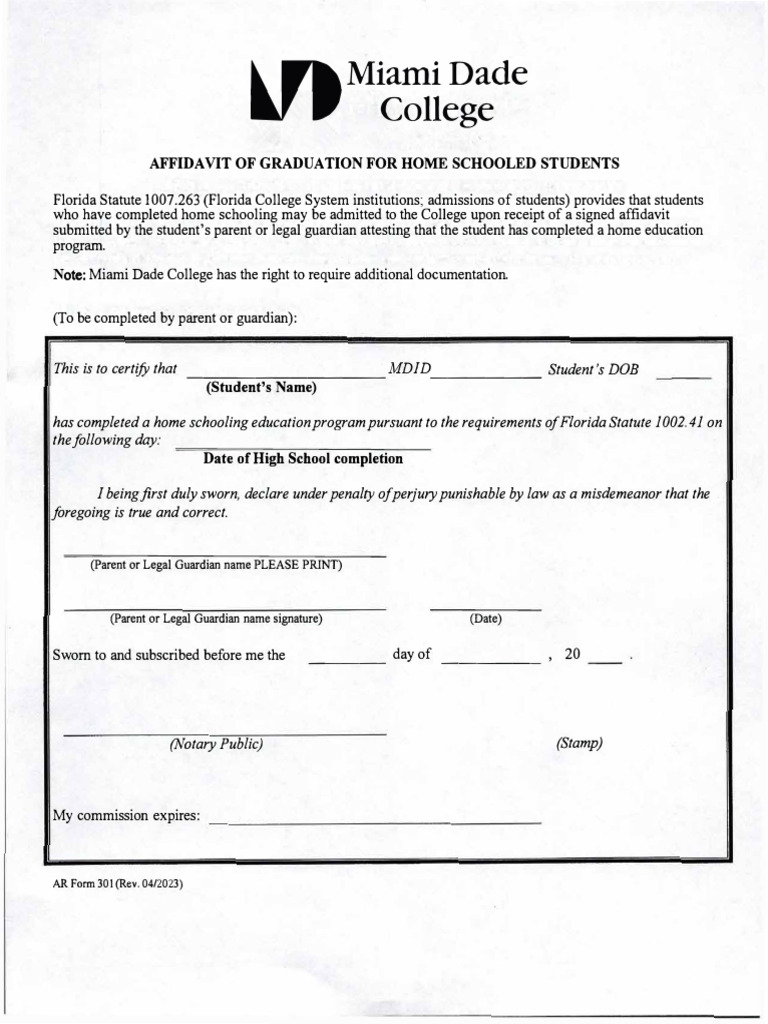Homeschool Graduation Affidavit Form | PDF