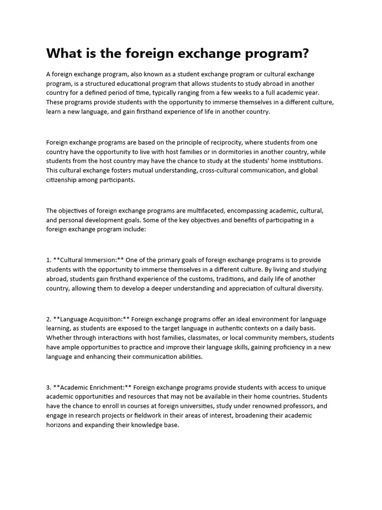 What Is The Foreign Exchange Program | PDF | Cross Cultural ...