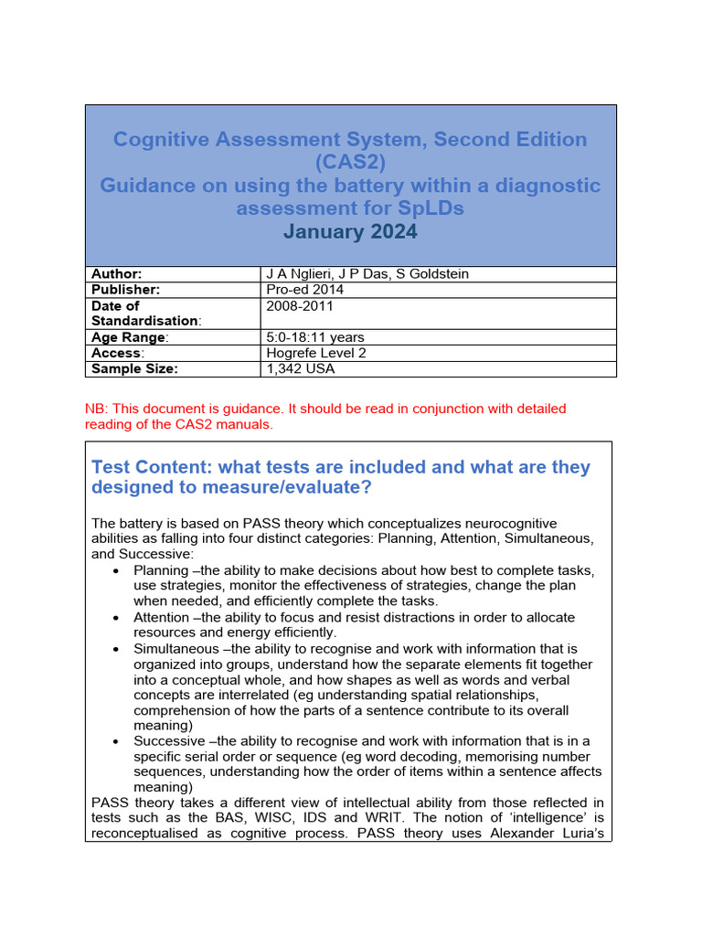 Cas2 Guidance Dec 2023 | PDF | Attention | Working Memory