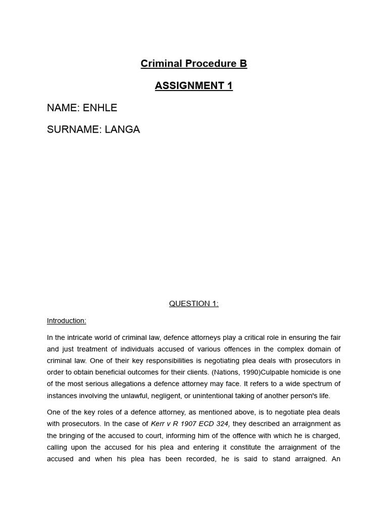 Criminal Procedure Assignment | PDF | Plea | Pardon
