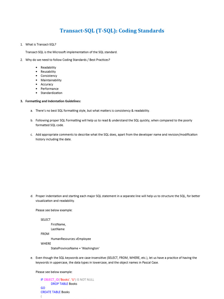 T-SQL Best Practices | PDF