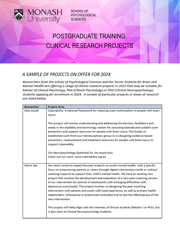 List of Clinical Research Projects For 2024 - 24oct23 | Download Free ...