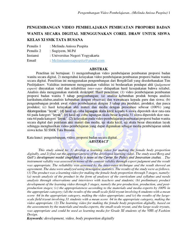 Pengembangan Video Pembelajaran Pembuatan Proporsi Badan Wanita Secara ...