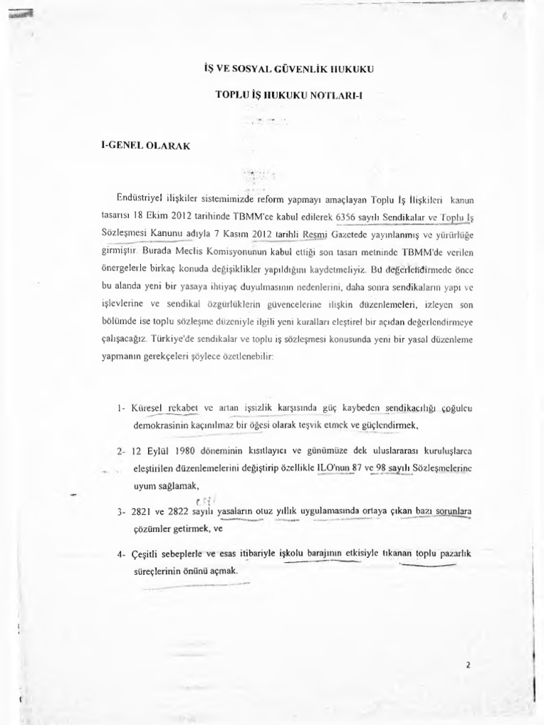 Toplu İş Hukuku Ders Notu | PDF