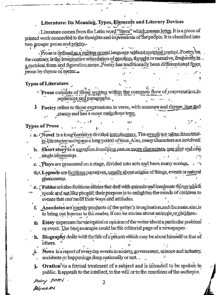 Literature Its Meaning Types Elements and Literary Devices | PDF