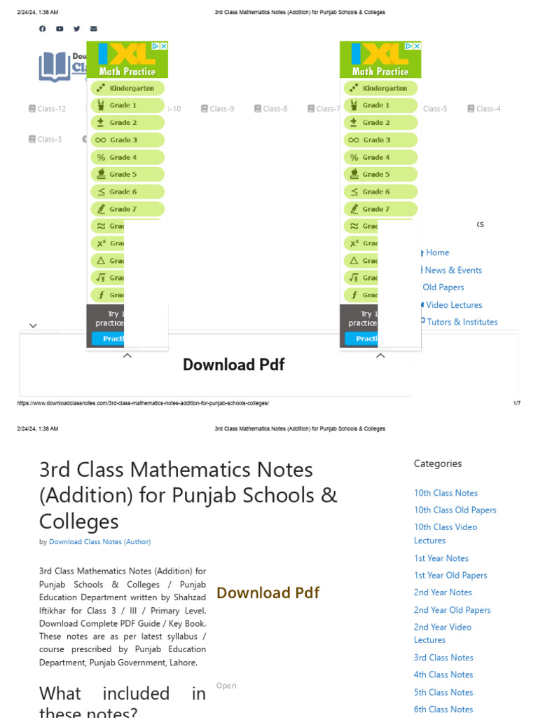 3rd Class Mathematics Notes | PDF | Mobile App | Mathematics