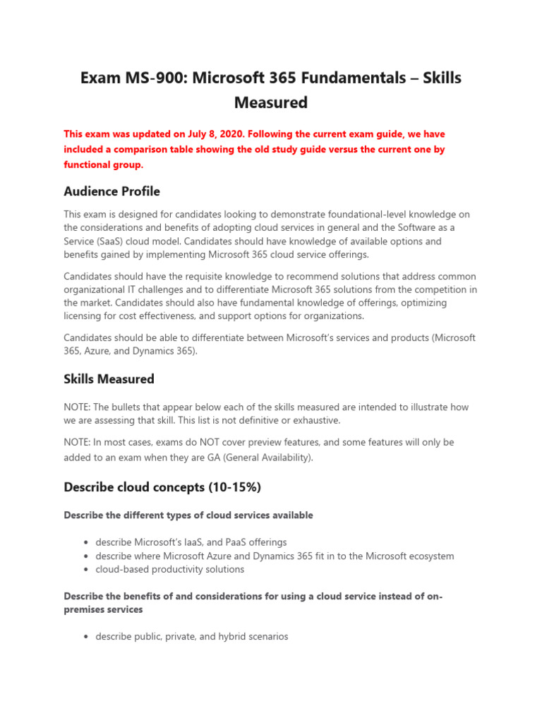 Exam MS 900 Microsoft 365 Fundamentals S | PDF | Cloud Computing ...