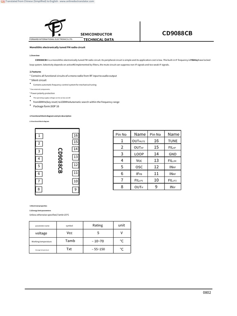 Cd9088cb Circuit Diagram CD9088CB Datasheet PDF Electric Tuning FM