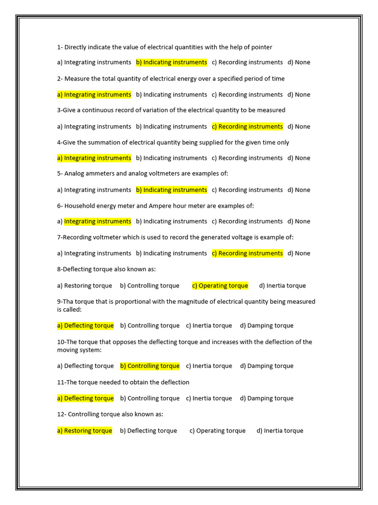 Measure MCQ Lec2 Answers | PDF | Magnetic Field | Damping