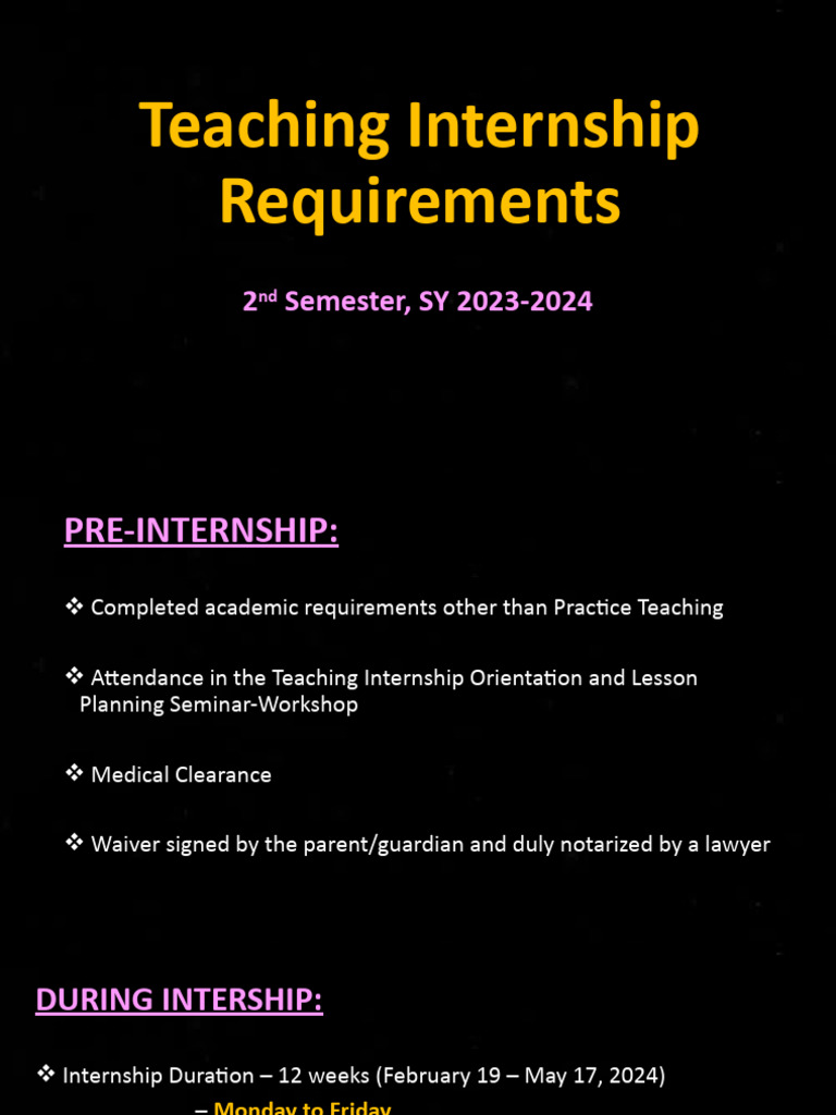 Teaching Internship Requirements 2023-2024 | PDF | Lesson Plan | Teachers