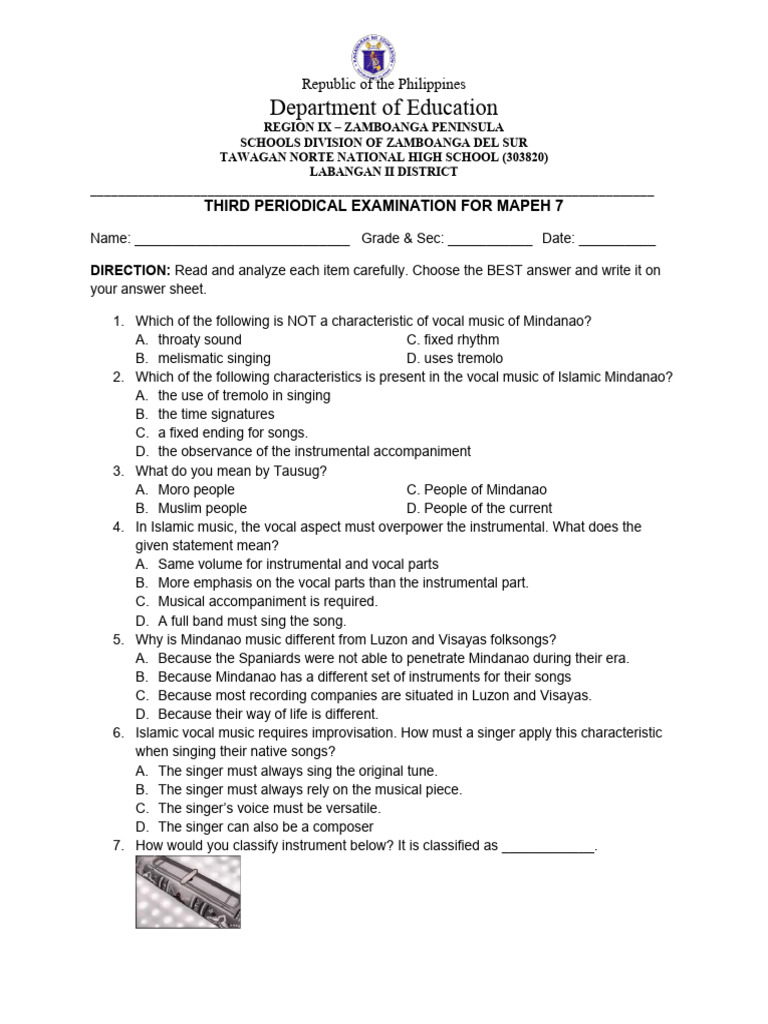 3RD Periodical Test - MAPEH 7 (Test Questionnaire) (Repaired) | PDF ...