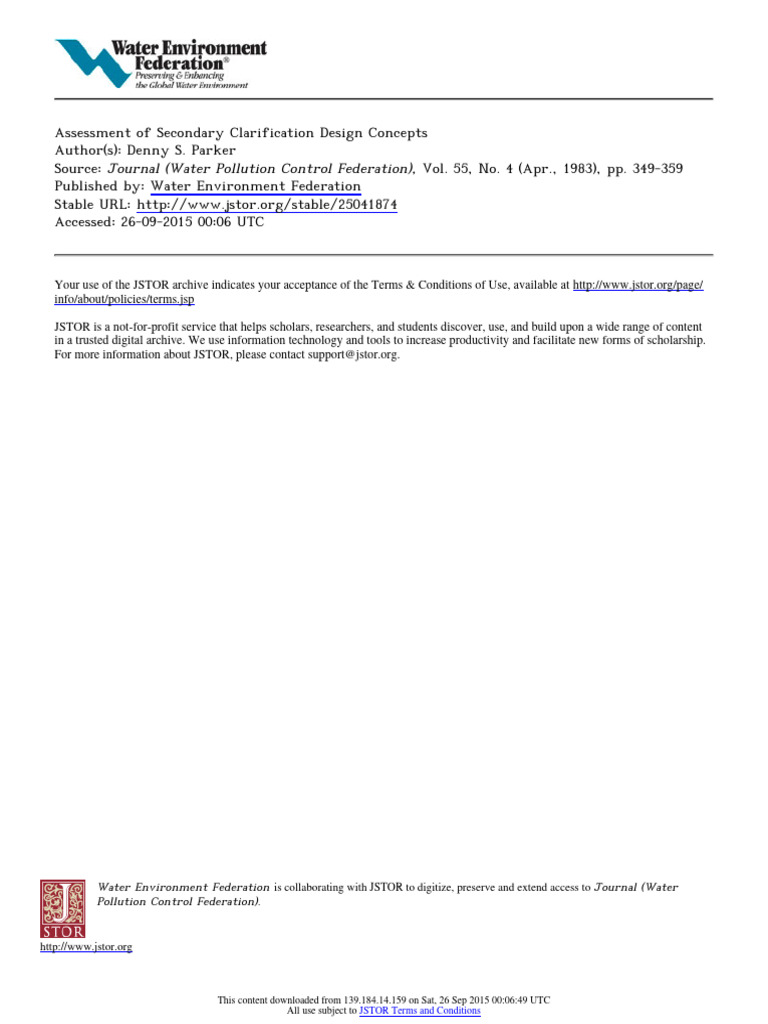 Secondary Clarification Design Concepts | PDF | Waste Treatment ...