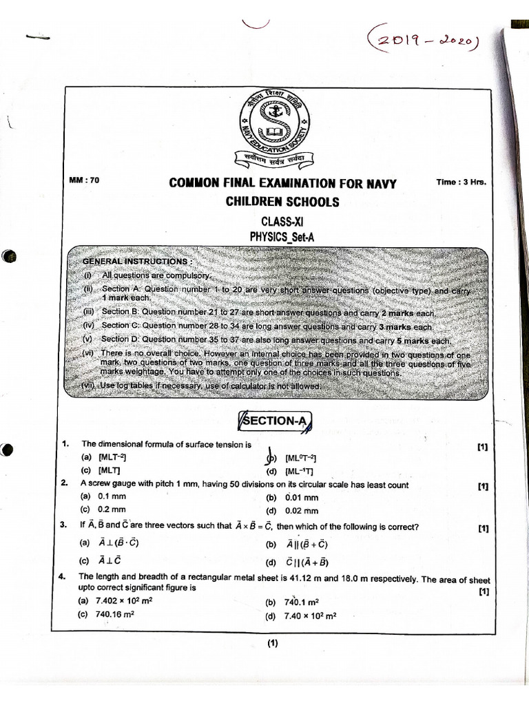 CFE Physics 2019-20 | PDF