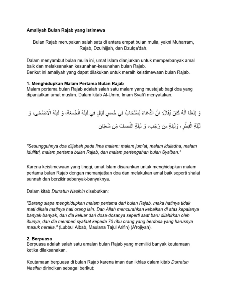 Amaliyah Istimewa Bulan Rajab | PDF