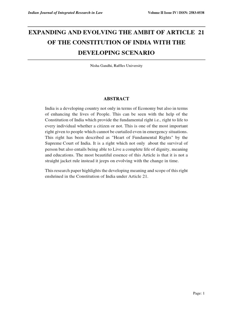 Evolving Scope of Article 21 in India | PDF | Capital Punishment | Due ...