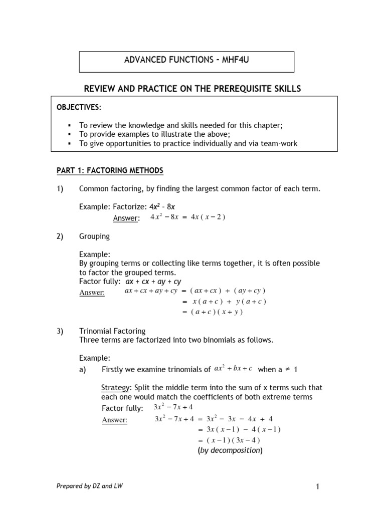 0a.review of Pre-Requisite Skills - Ja21 (Answers) | PDF | Equations ...