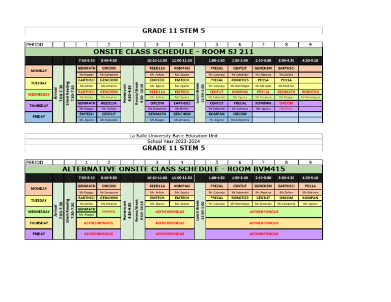Stem 5 Class Schedule 2023 2024 Onsite and Online | PDF