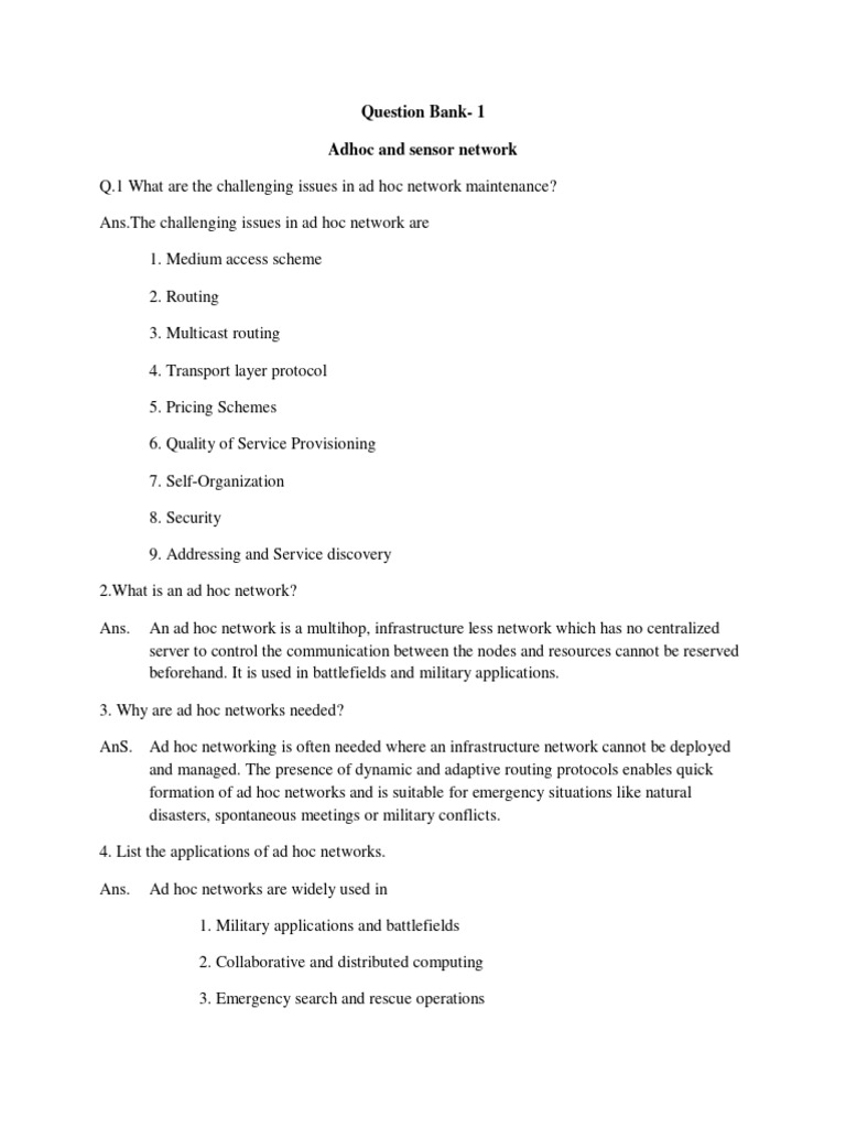 ADHOC Qbank | PDF | Wireless Ad Hoc Network | Computer Network ADHOC Qbank | PDF | Wireless Ad Hoc Network | Computer Network