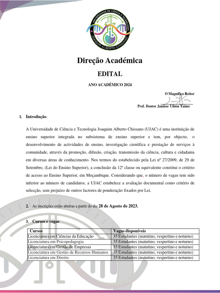 Edital de Inscrições UJAC 2024 | PDF