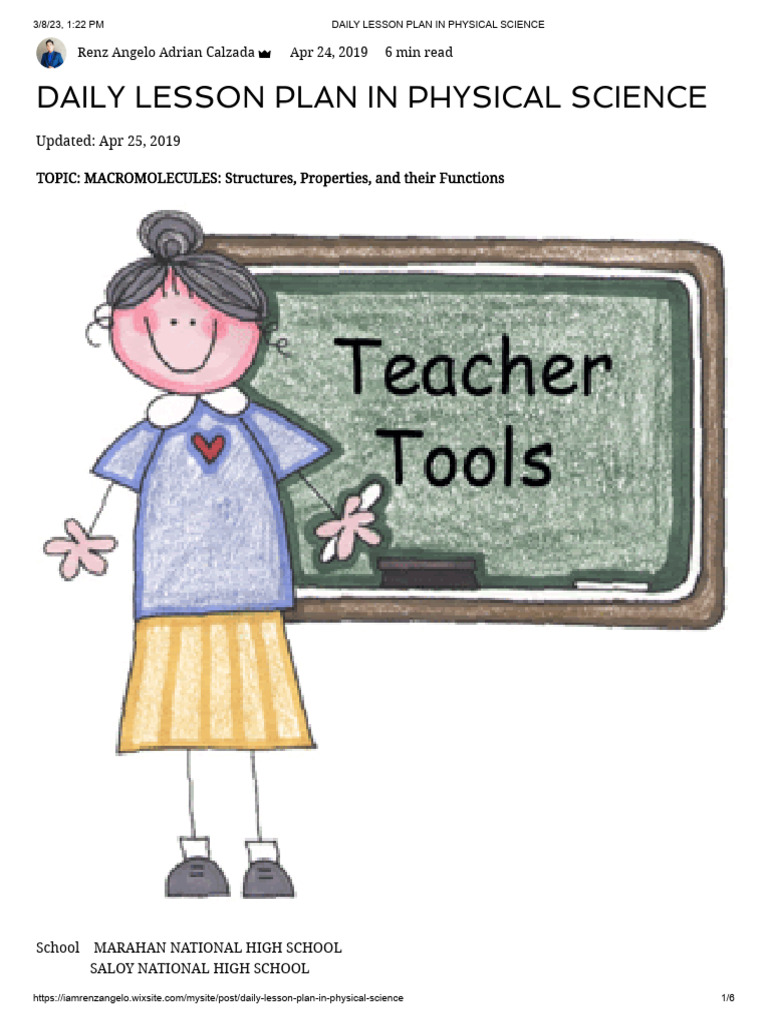 Daily Lesson Plan in Physical Science | PDF | Chemical Bond | Chemical ...
