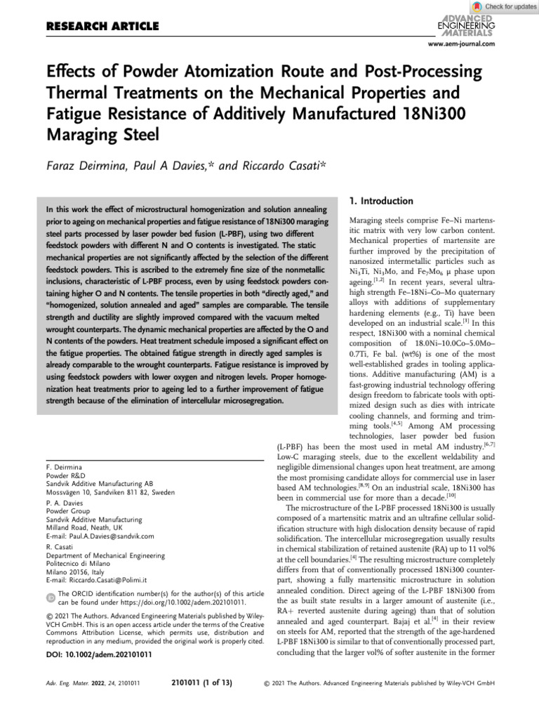 Effects of Powder Atomization Route and Post-Processing Thermal ...