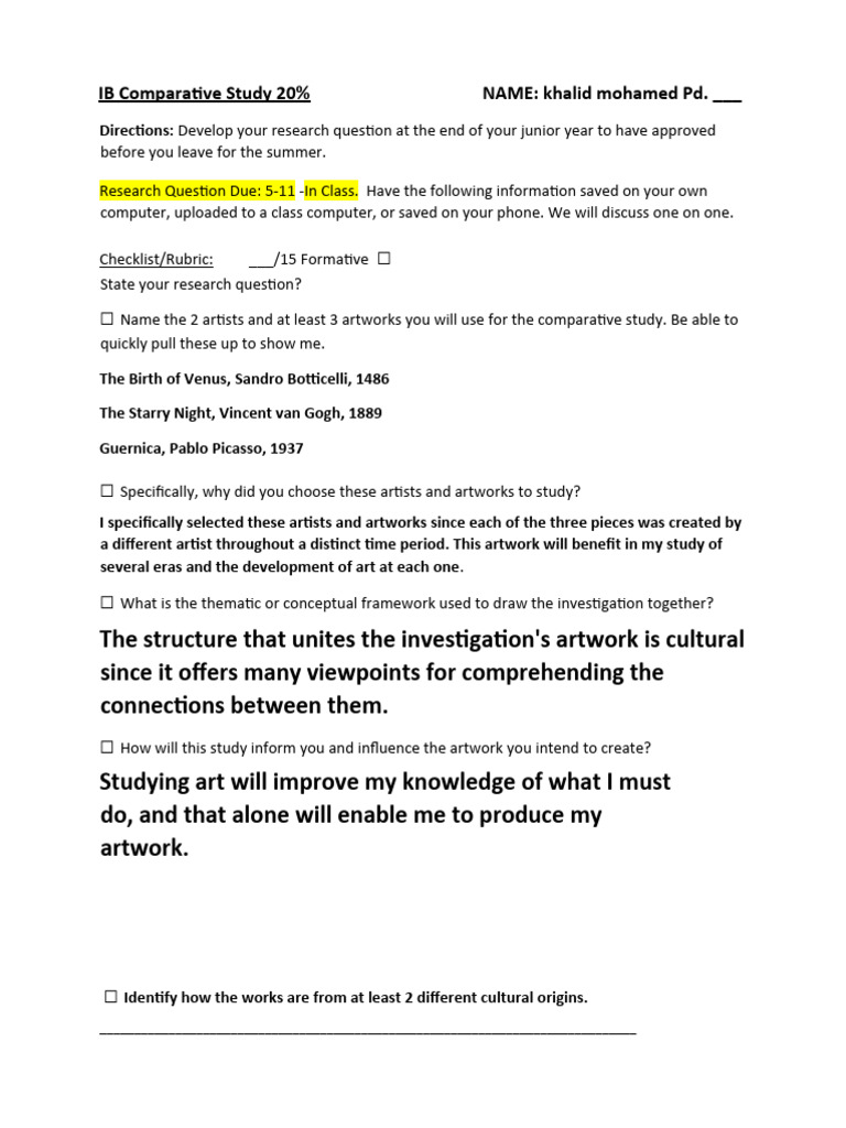 IB Art Comparative Study Guidelines | PDF