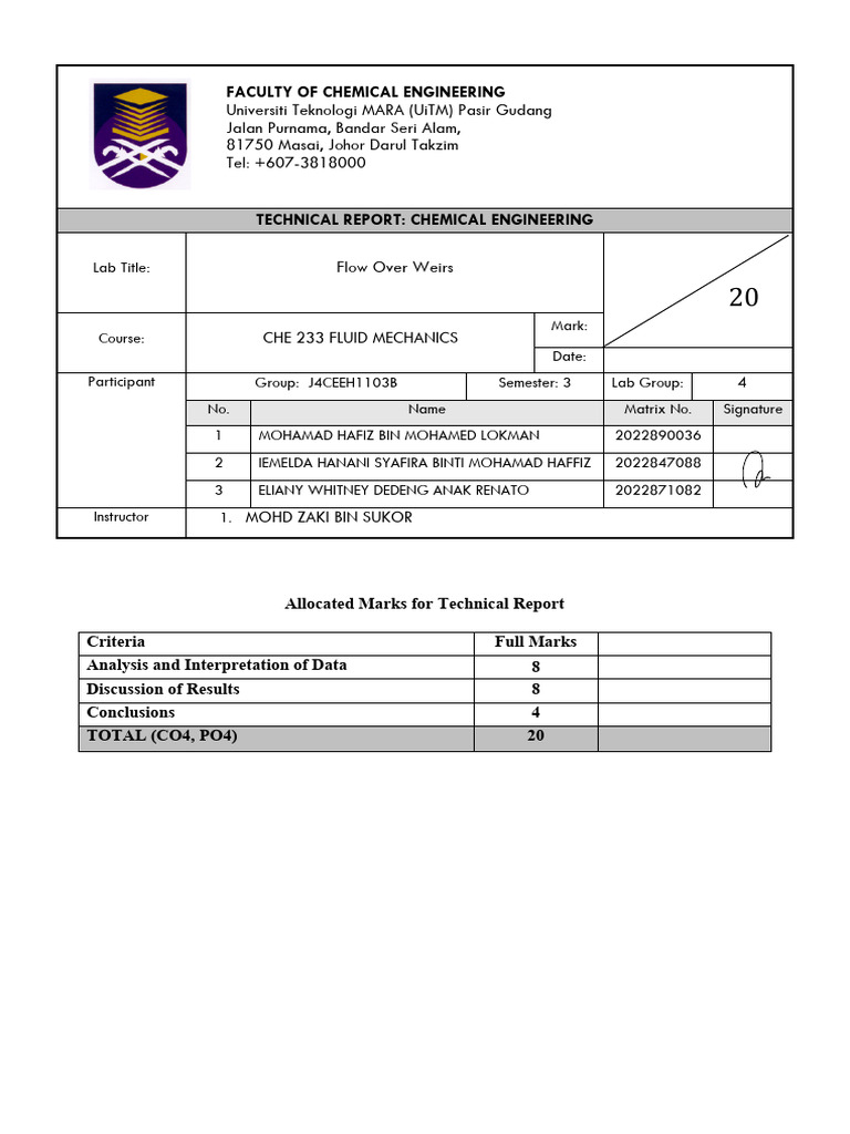 Lab Report 233 (Flow Over Weirs) | PDF | Flow Measurement | Force