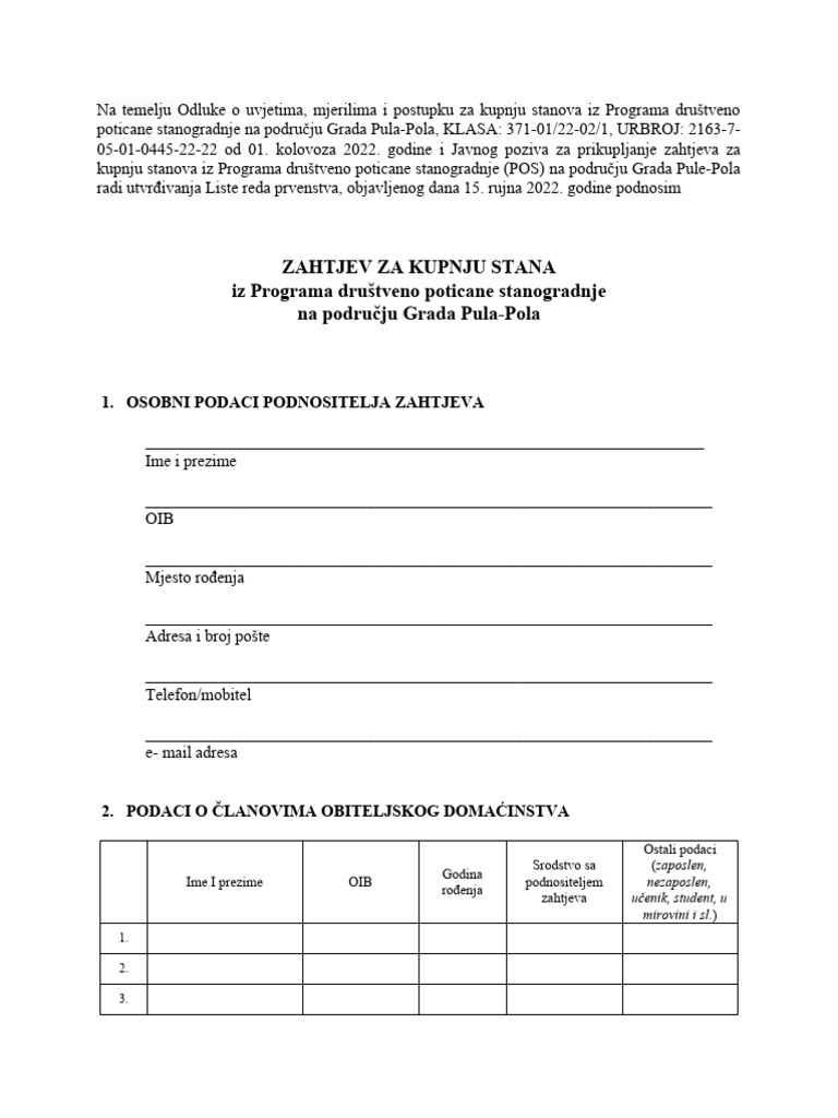 02 Obrazac Zahtjeva | PDF