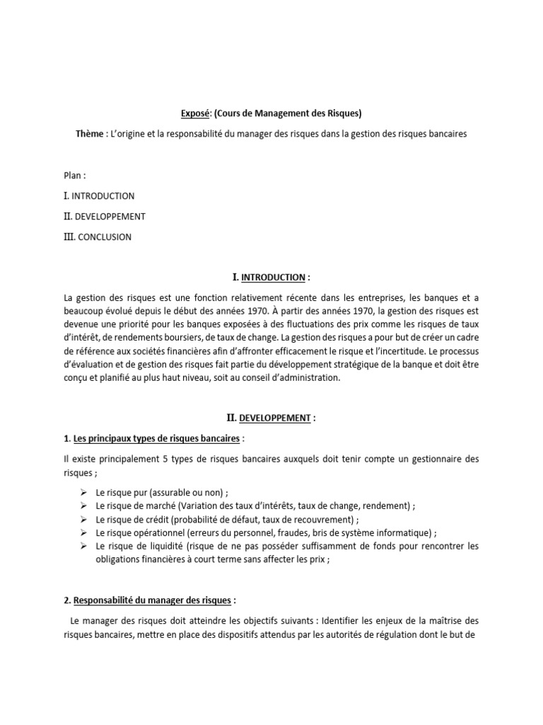 Exposé Management Des Risques | PDF