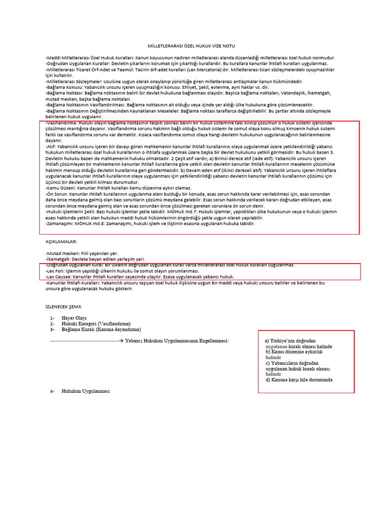 MİLLETLERARASI ÖZEL HUKUK VİZE NOTU, | PDF