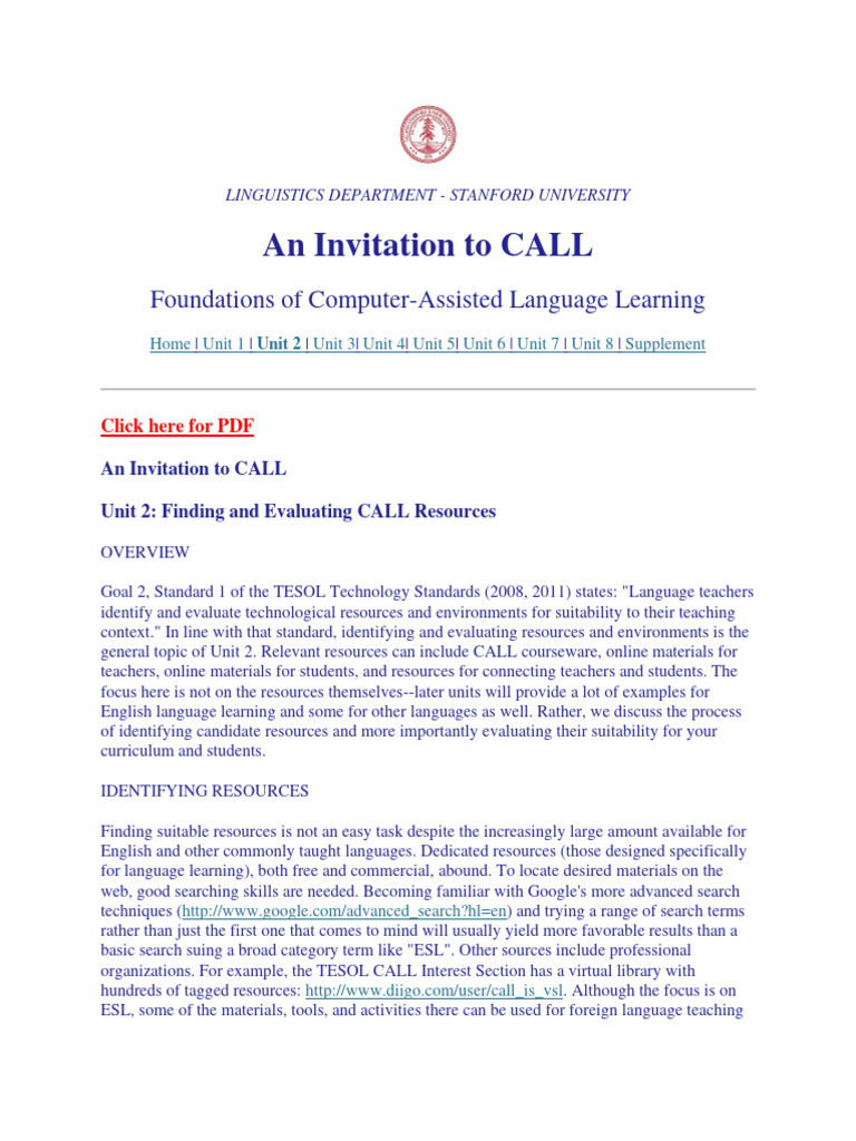 CALL Resources for Language Teachers | PDF | English As A Second Or Foreign Language | Evaluation