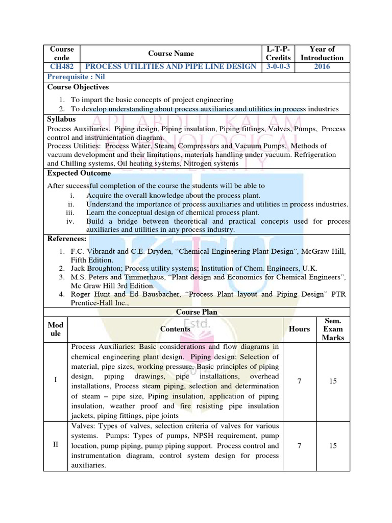 CH482 Process Utilities and Pipeline Design | PDF | Pump | Steam
