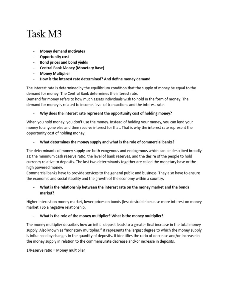 Task M3 | PDF | Money Supply | Demand For Money