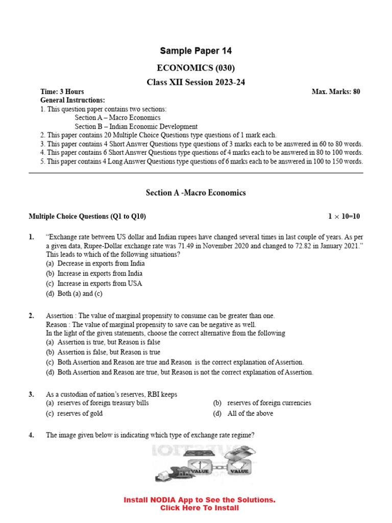 EC Sample Paper 14 Unsolved | PDF | Exchange Rate | Economics