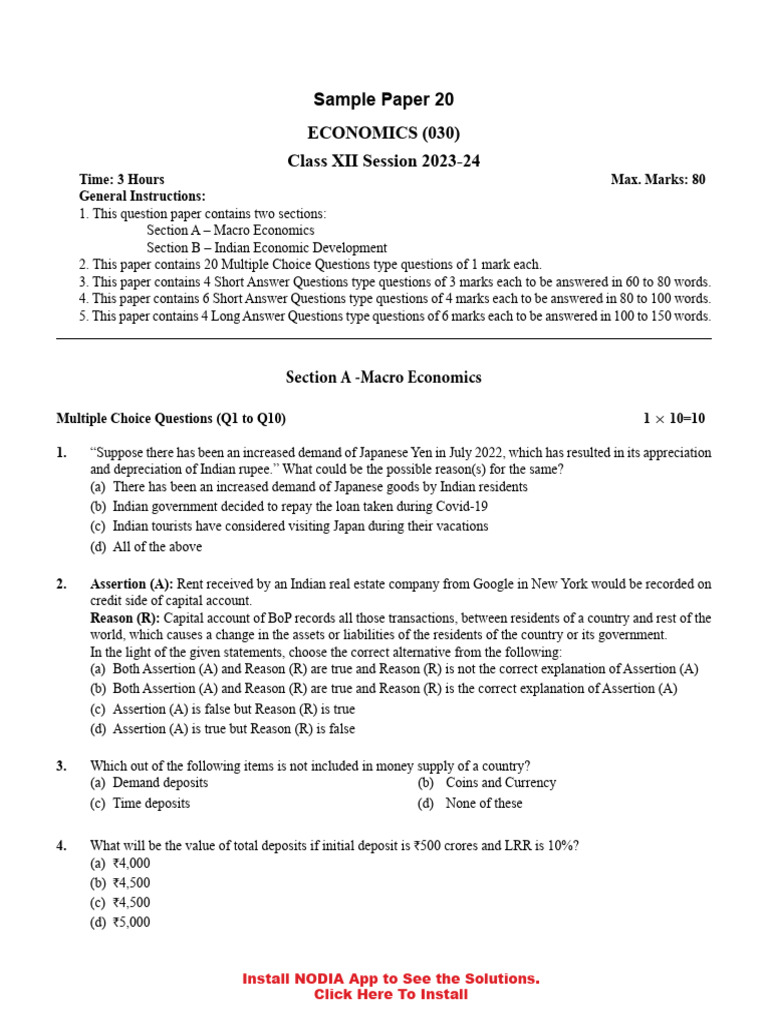 EC Sample Paper 20 Unsolved | PDF | Money | Climate Change