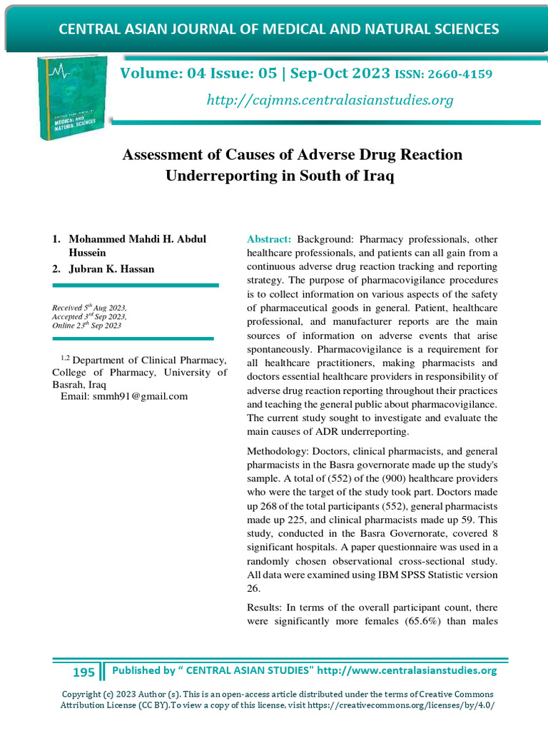 Assessment of Causes of Adverse Drug Reaction Underreporting in South ...