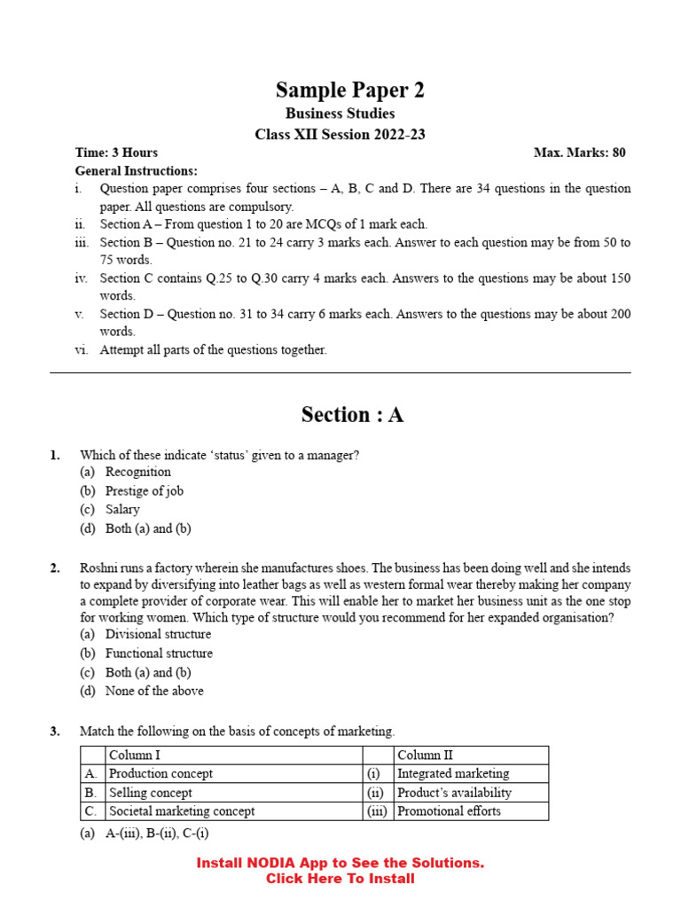 BS Sample Paper 2 Unsolved | PDF | Economies | Business