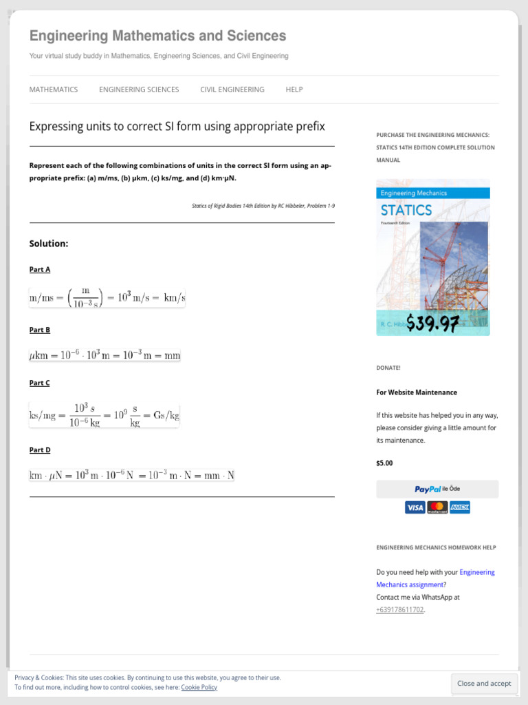 Expressing Units To Correct SI Form Using Appropriate Prefix Engineering Mathematics and ...