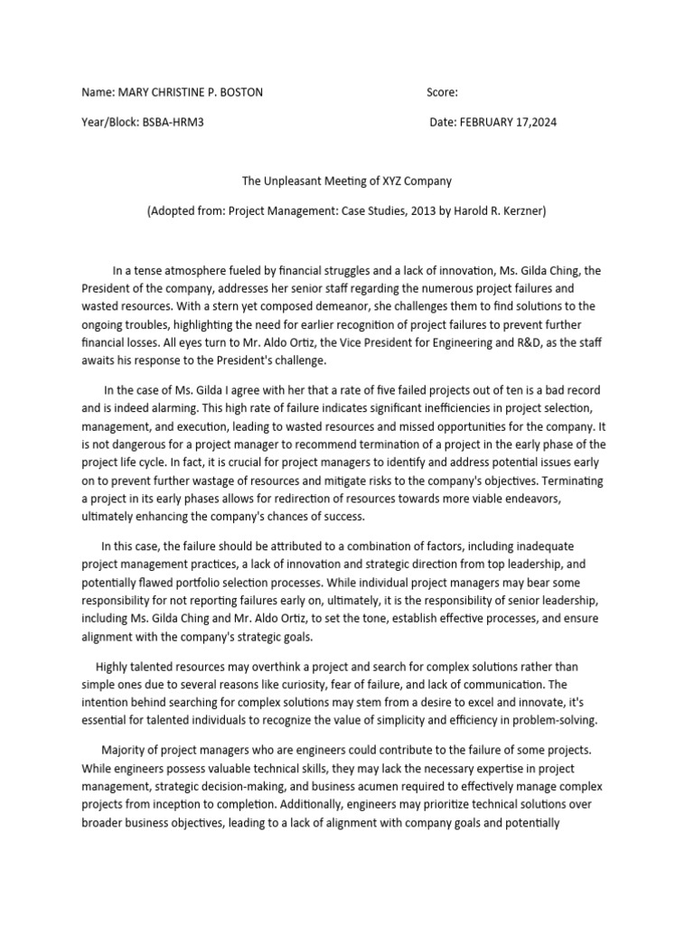 Chapter1minicasestudy Pm Pdf Project Management Goal