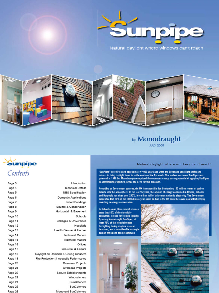 SunPipes: Energy-Saving Daylight Solutions | PDF | Roof | Lighting